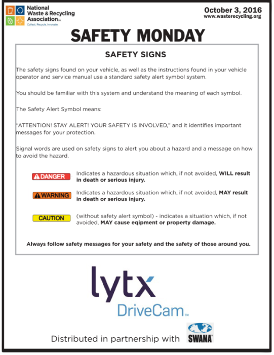 Safety Tuesday - Watch For Safety Signs - Waste and Recycling Workers Week