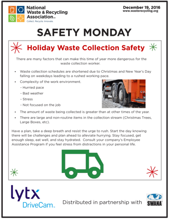 Safety Tuesday - Holiday Waste Collection - Waste and Recycling Workers ...